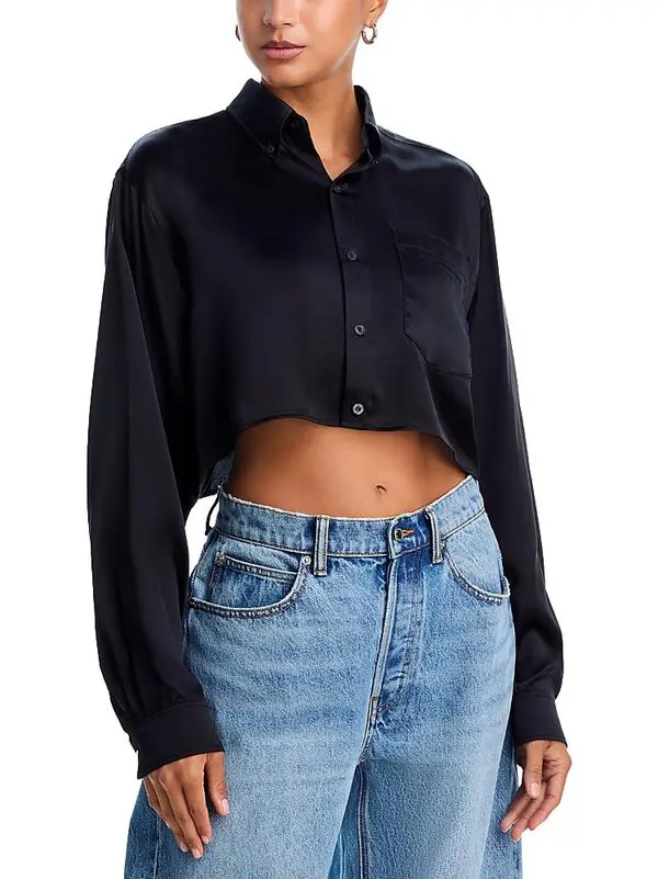 Alexander Wang Silk Cropped Boyfriend Shirt - Black