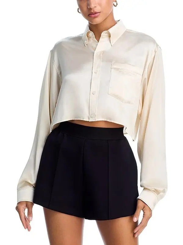 Alexander Wang T Silk Cropped Boyfriend Shirt - Ivory