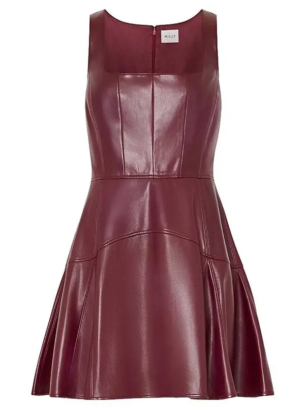 MILLY Faux Leather Mini Dress - Deep Burgundy