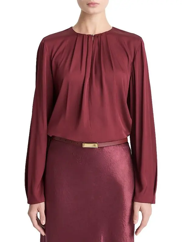 Vince Pleated Neck Blouse - Bordeaux