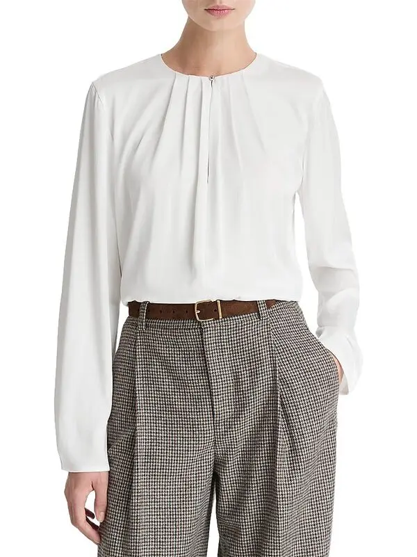 Vince Pleated Neck Blouse - Off White
