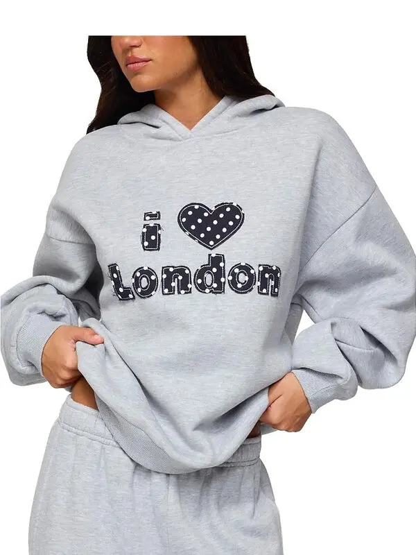 EDIKTED I Heart London Hoodie - Gray Melange