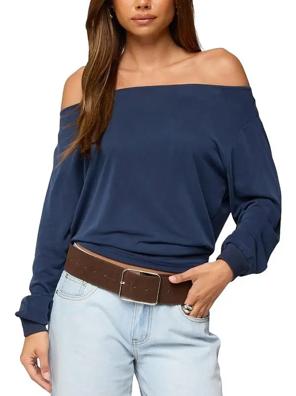 EDIKTED Nannie Off Shoulder Top - Navy