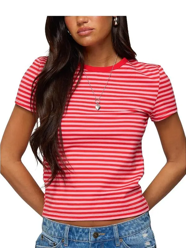 EDIKTED Nessie Striped T-shirt - Red And Pink