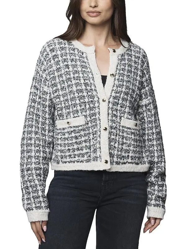 Splendid Lisette Texture Cardigan Sweater - Black Plaid