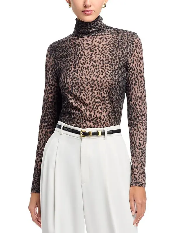 Majestic Filatures Leopard Print Turtleneck Top - Rosewood