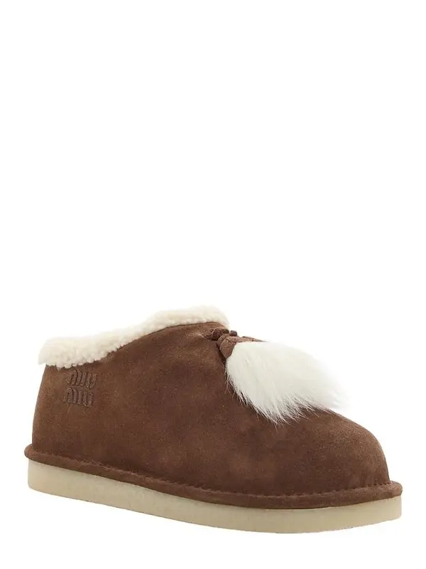 Miu Miu Shearling Tassel Slippers - Cacao
