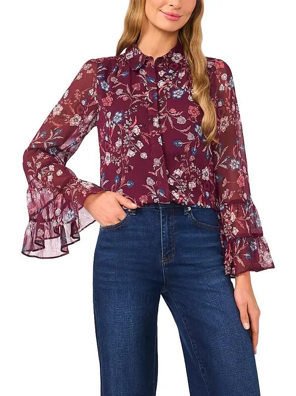 CECE DUPRAZ Ruffle Cuff Button-down Blouse - Potent Purple