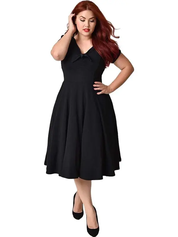 Unique Vintage Swing A-line Dress - Black Solid