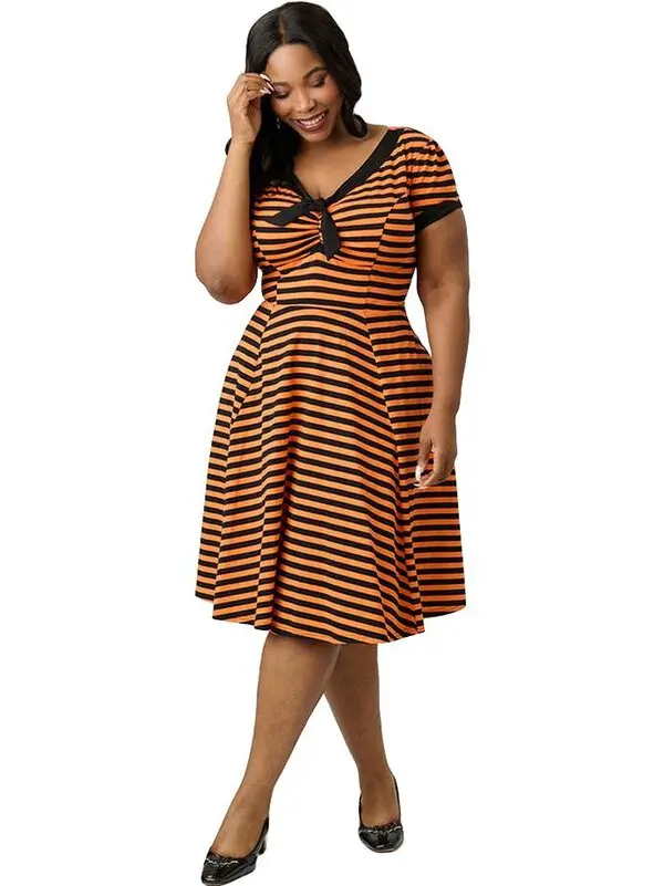Unique Vintage Swing A-line Dress - Orange