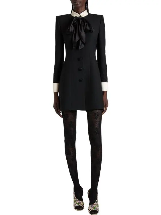 Valentino Garavani Bow-detailed Long Sleeve Crepe Couture Minidress - Black/cream