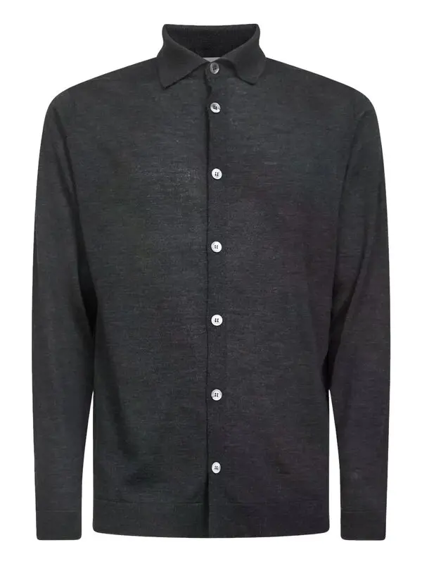 LARDINI Long-sleeve Virgin-wool Shirt - Black