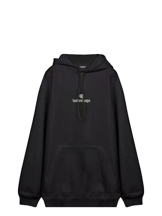 Balenciaga Embroidered Logo Hoodie - Black