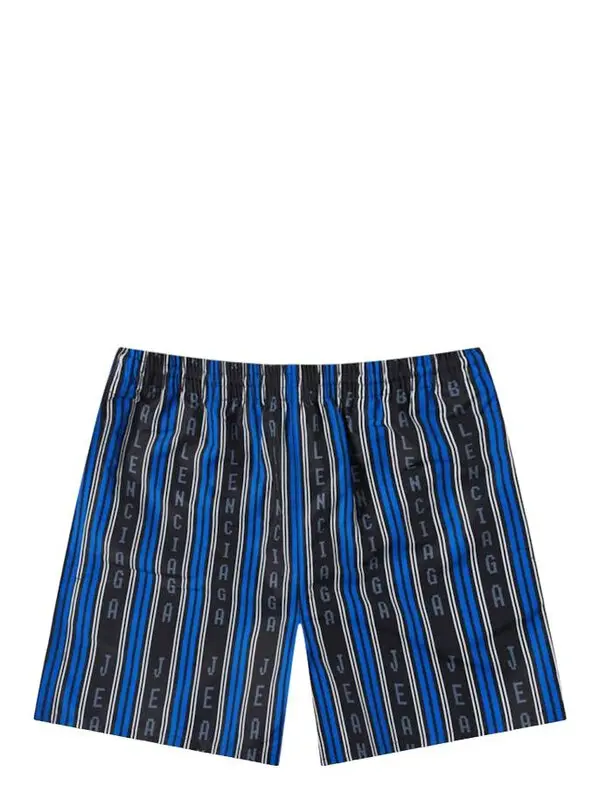 Balenciaga Logo Striped Swim Short - Black/blue
