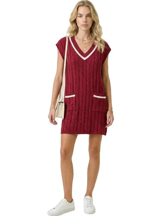 MODENAIRE Cable-knit Mini Sweater Tank Dress With Pockets - Burgundy