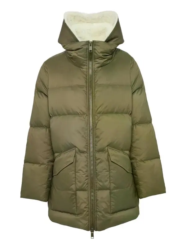 YVES SALOMON Shearling Trim Down Jacket - Green