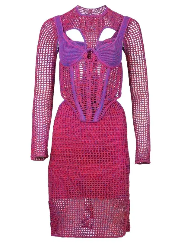 DION LEE Crochet-knit Mini Dress - Pink