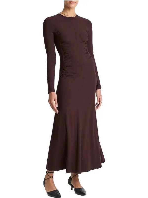Vince Long-sleeve Dress With Ruched Seams - Natural