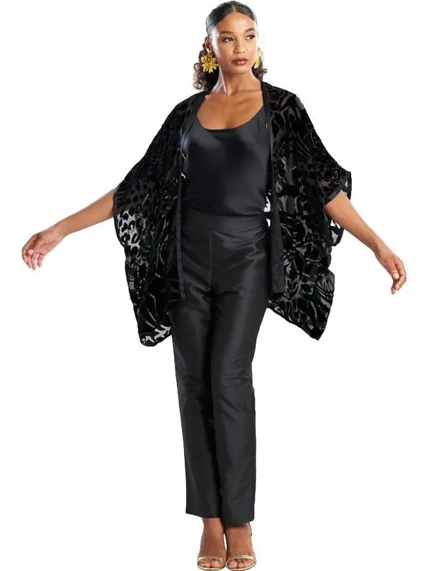 Natori Couture Burnout Velvet Cocoon Cardigan - Black