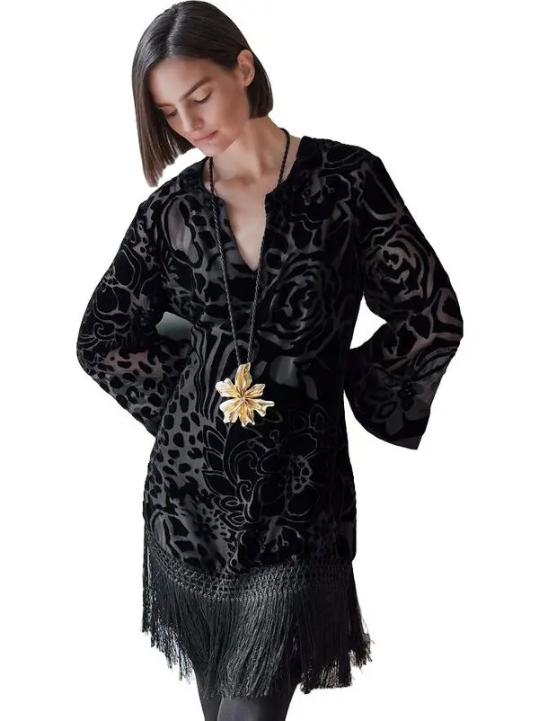 Natori Couture Burnout Velvet Tunic - Black