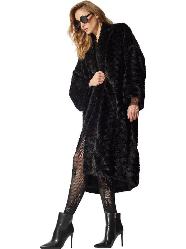 Natori Astrakhan Faux Fur Coat - Black