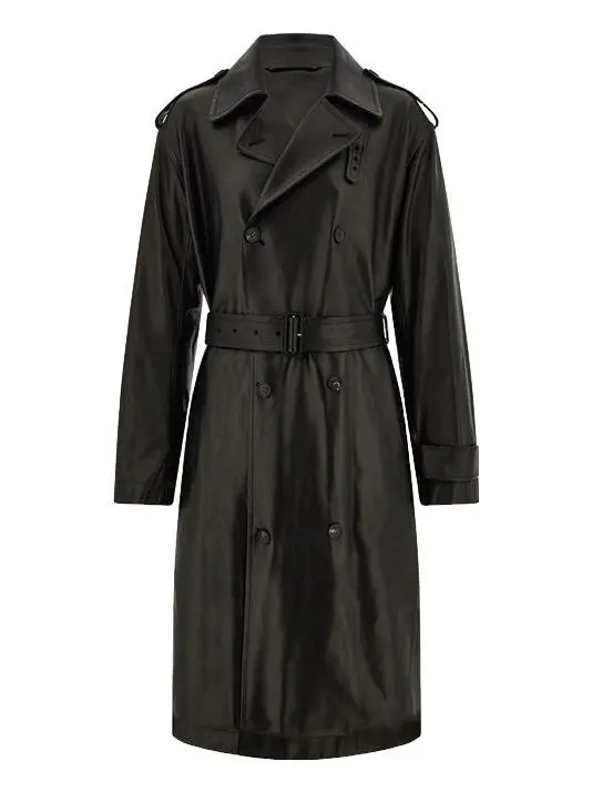 FERRAGAMO Nappa Leather Trench Coat - Black