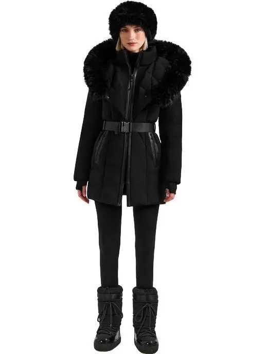 Rudsak Fitted Down Puffer With Faux Fur Trim - Black