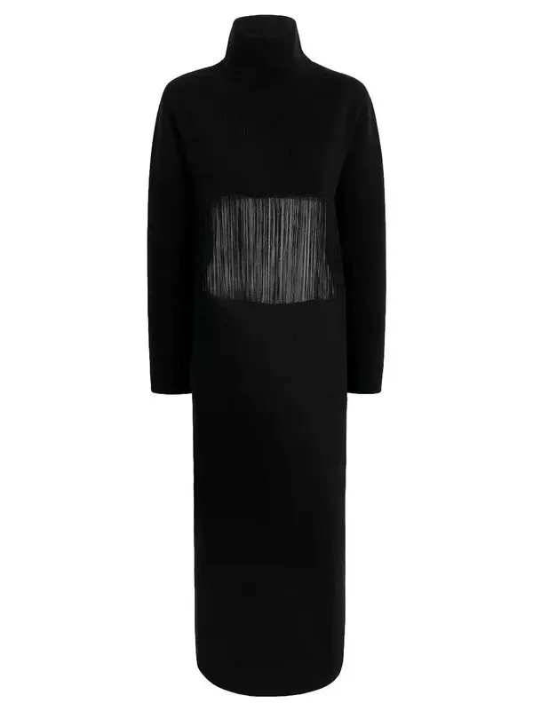 Khaite Fringed Turtleneck Midi Dress - Black