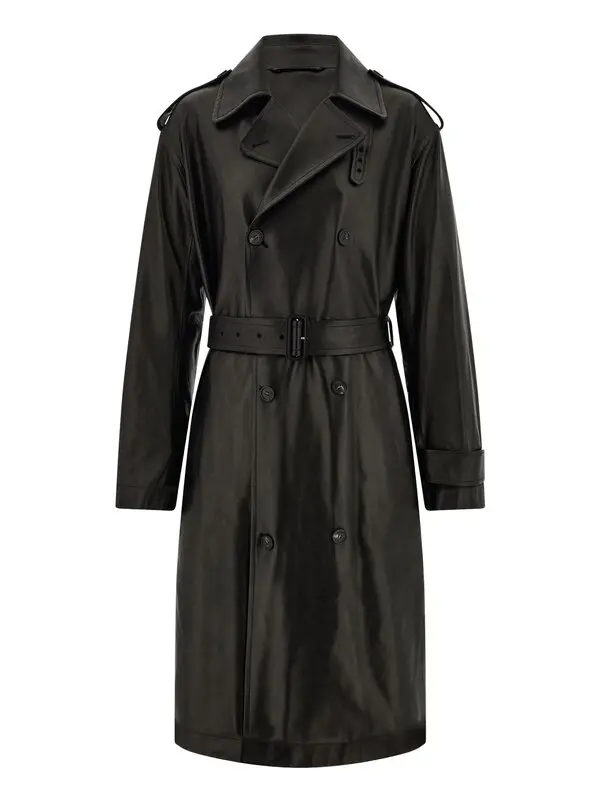 FERRAGAMO Nappa Leather Trench Coat - Black