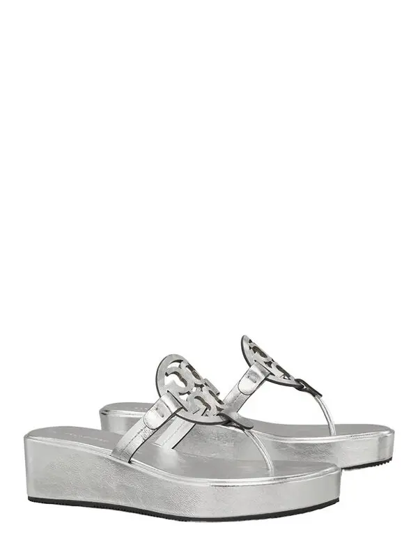 Tory Burch Miller Crinkled Metallic Wedge Sandal - Silver