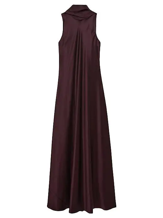 REISS Satin Maxi Dress With Cape Detail - Burgundy