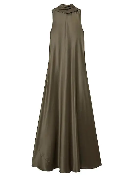 REISS Fae Cape-detail Satin Maxi Dress - Khaki Green