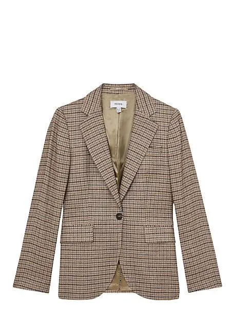 REISS Checked Single-breasted Woven Blazer - Neutral Check