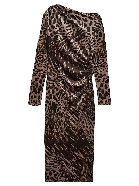 REISS Briana Leopard-print Stretch-velvet Midi Dress - Black Brown
