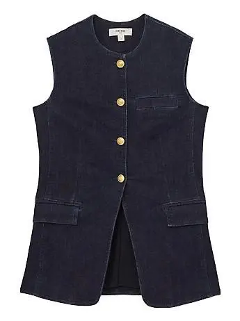 REISS Athena Stretch-denim Waistcoat - Dark Blue