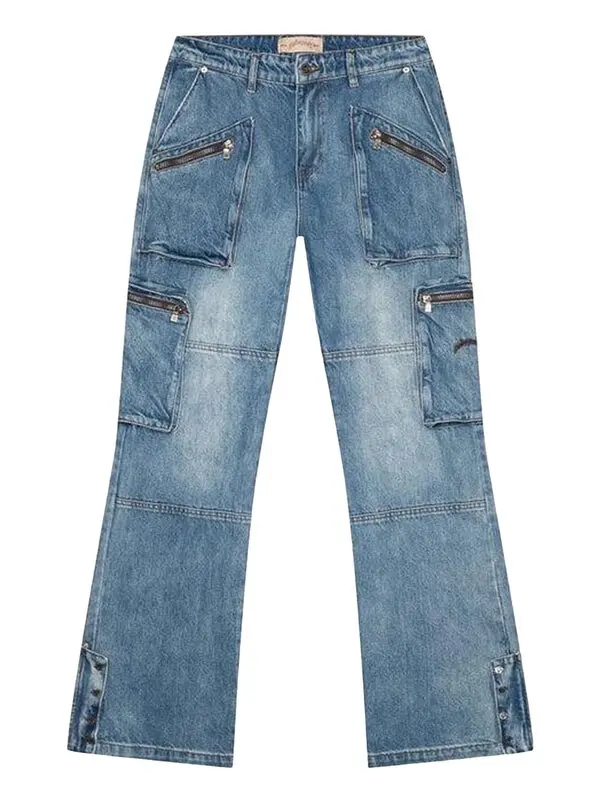 GODSPEED Double Pocket Flared Cargo Denim - Blue