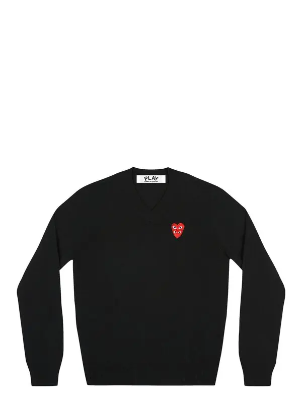 Play Comme Des Garcon Double Heart V-neck Sweater - Black