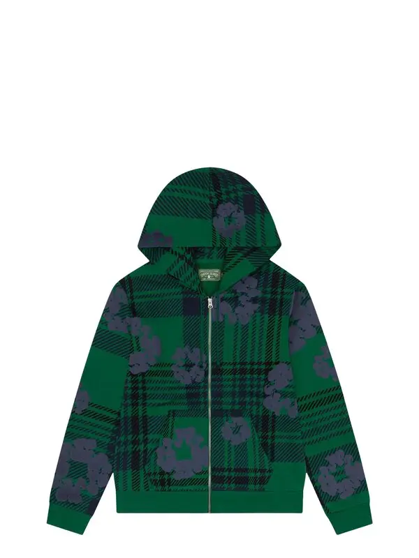 DENIM TEARS Plaid Cotton Wreath Zip Hoodie - Green
