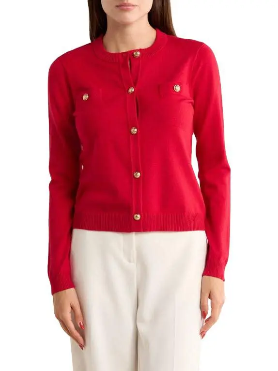 BY DESIGN Keira Chest Pocket Cardigan - Tango Red