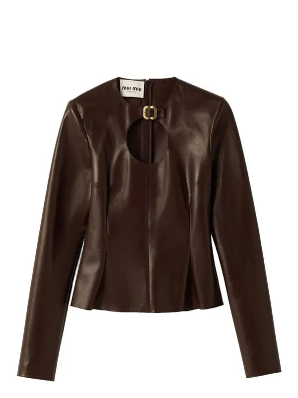 Miu Miu Long-sleeved Nappa Leather Top With Buckle - Sienna