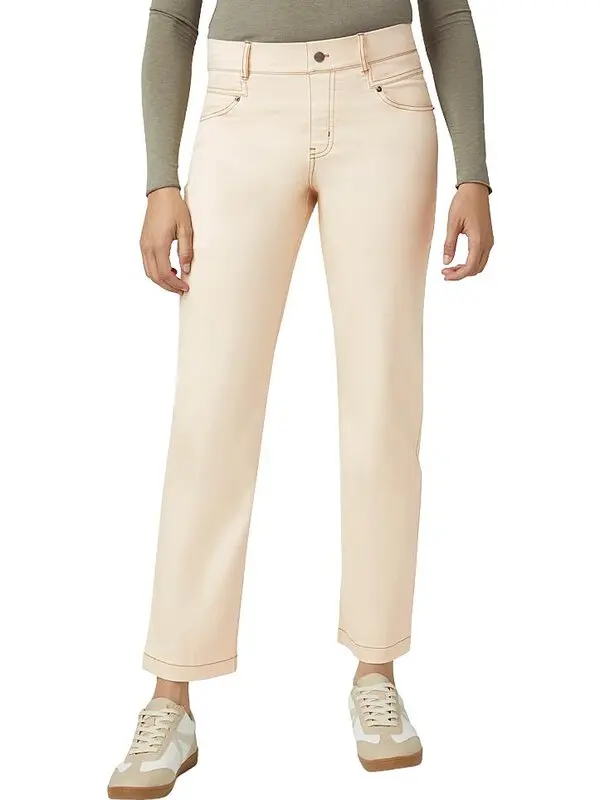 Hue Crosshatch Mid Rise Straight Jeans - Ecru