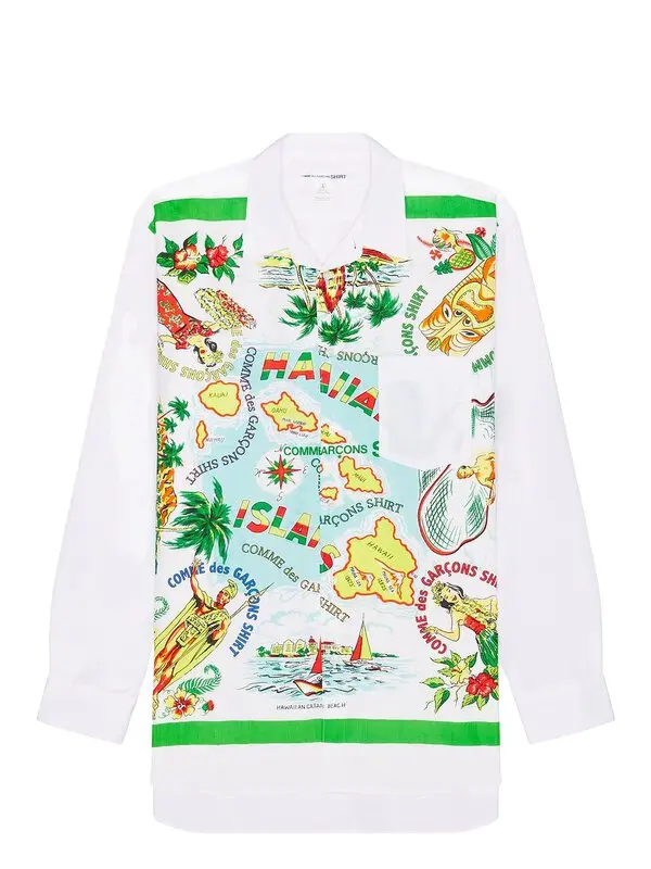 Comme Des Garçons Wide Classic Hawaiian Map Shirt In White - White & Mix