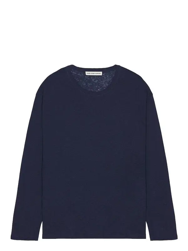 EVERY OTHER THURSDAY Long Sleeve Drape Tee In Blue - Navy