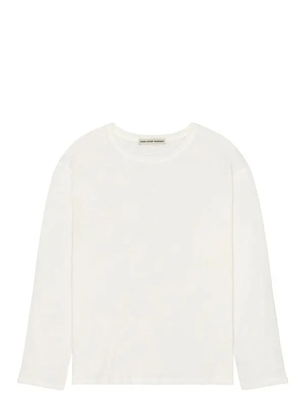 EVERY OTHER THURSDAY Long Sleeve Drape Tee In Blue - Off White