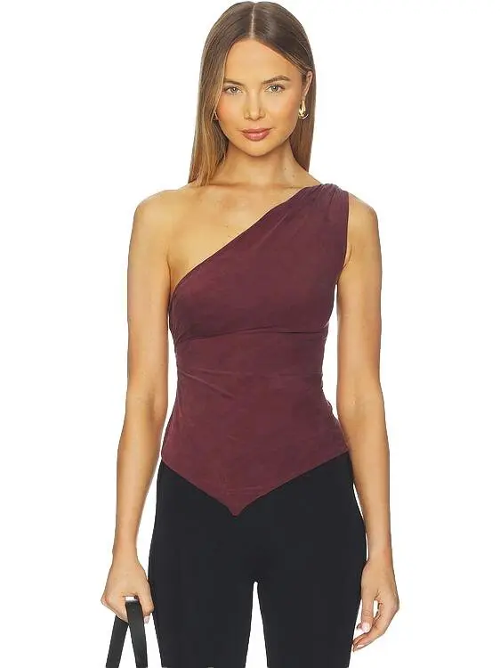 PEACHY DEN One Shoulder Top - Hot Chocolate