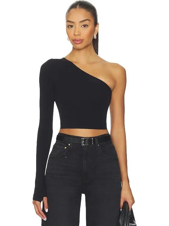 Commando Ballet Body One Shoulder Crop Top With Thumbhole - Black