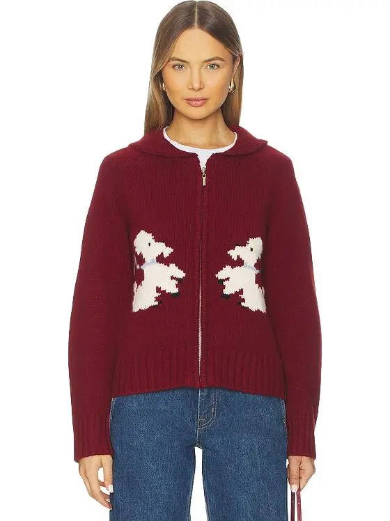 TANNER FLETCHER Wellington Poodle Zip-up Sweater - Oxblood
