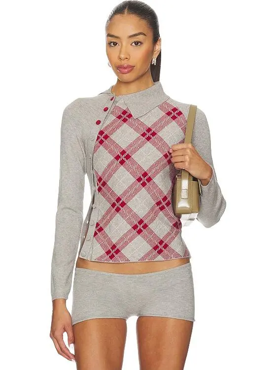 ISA BOULDER Tartan Asymmetric Top - Red & Grey