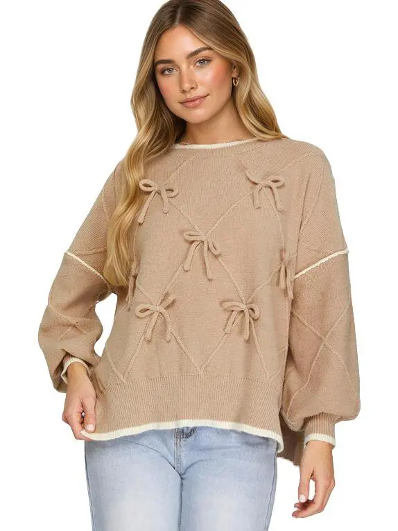 KNIT & LOUNGE Bow Detail Knit Sweater - Beige