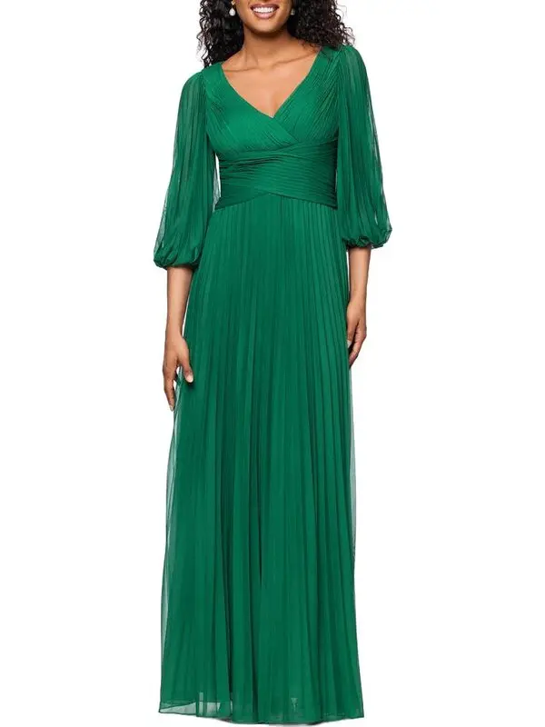 Betsy & Adam Pleated A-line Dress - Green